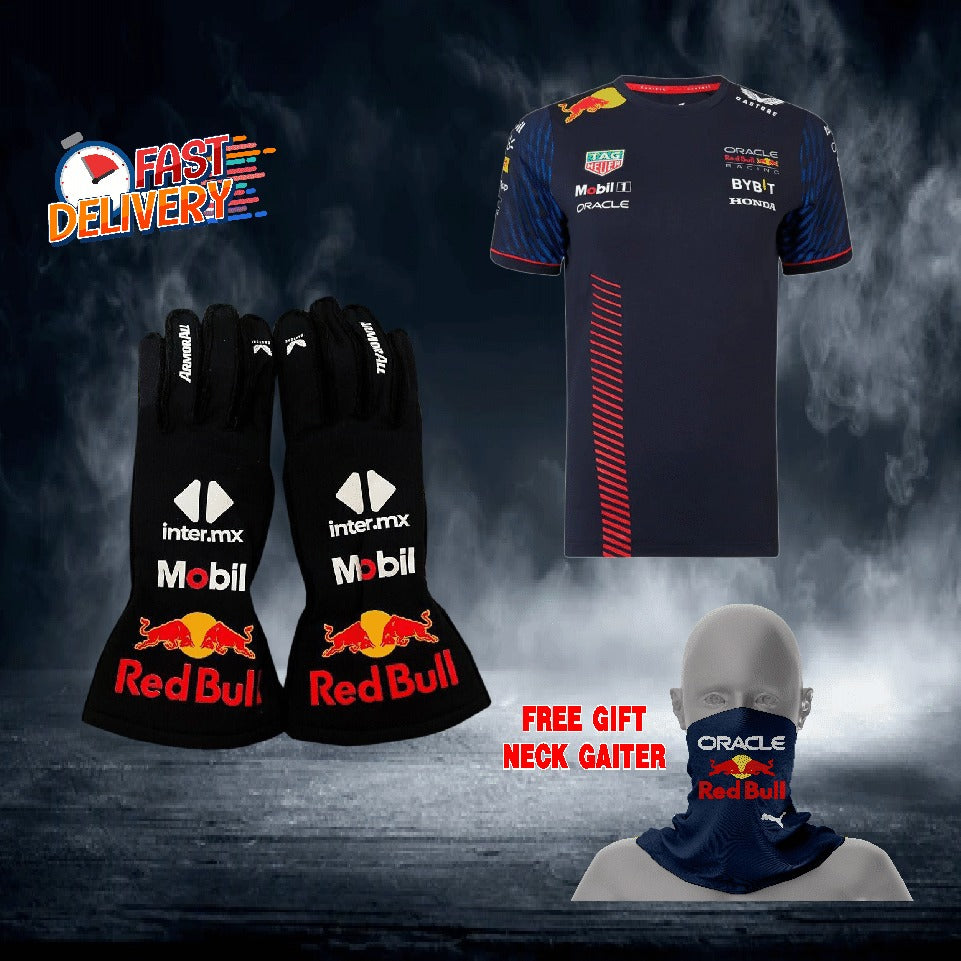 2024 Red bull, go karting f1 gloves, free t-shirt and free neck gator – fasttfit